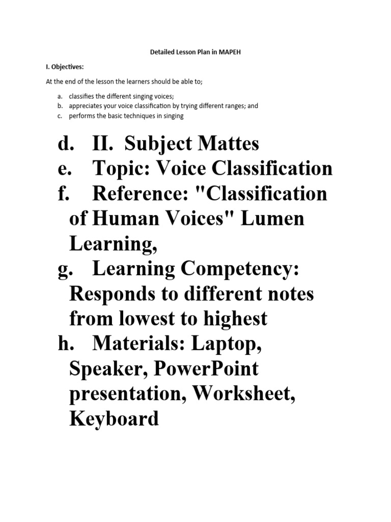 Detailed Lesson Plan in MAPEH | PDF | Singing | Music Performance