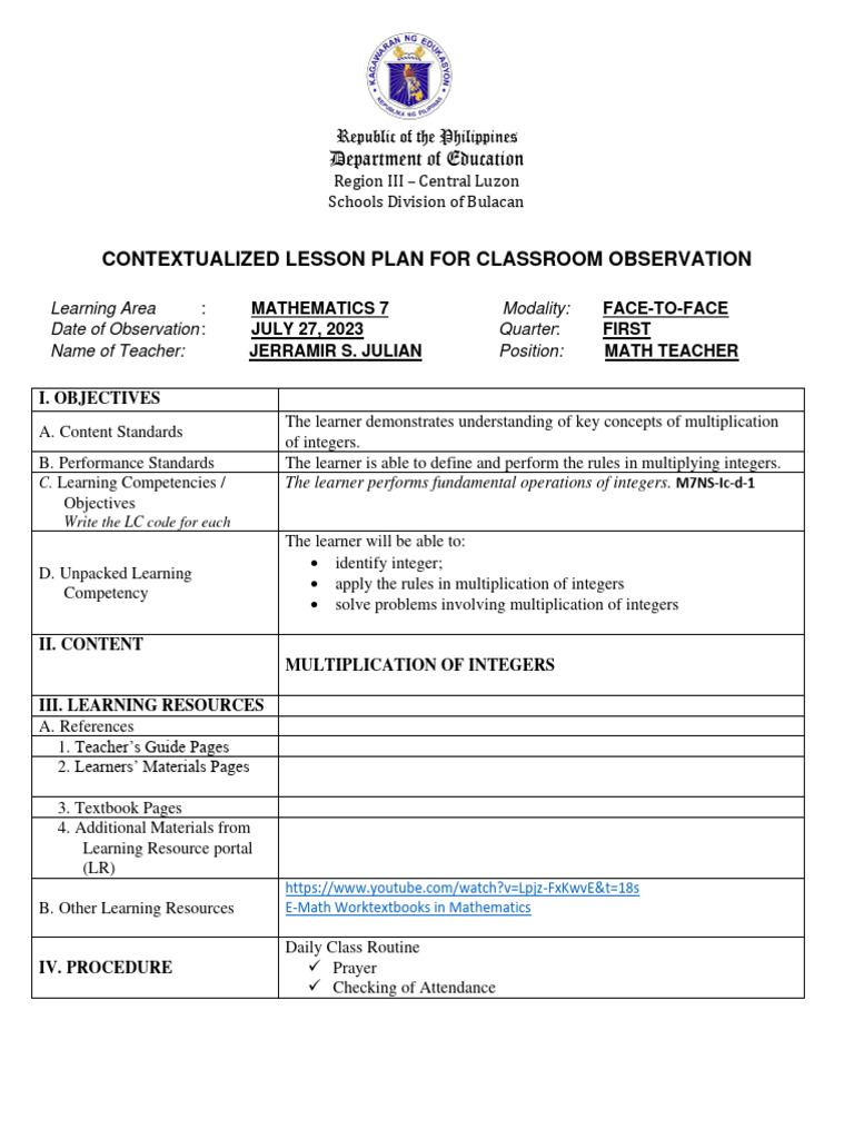 DLP MULTIPLICATION of Integers | PDF | Multiplication | Learning