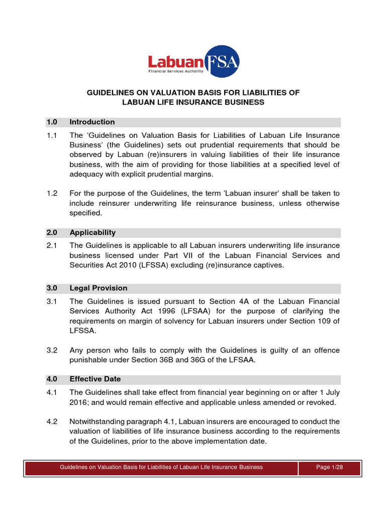 Guidelines On Valuation Basis For Liabilities of Labuan Life - 01092015 ...