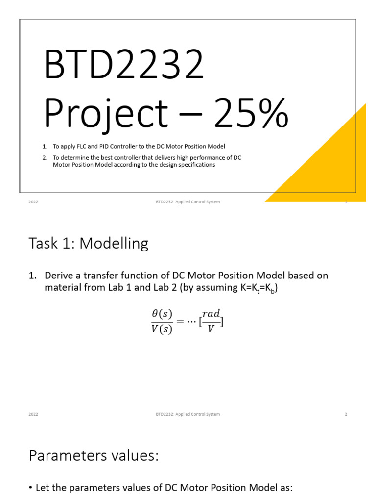 BTD2232 Project DC Motor Position | PDF | Control Theory | Cybernetics