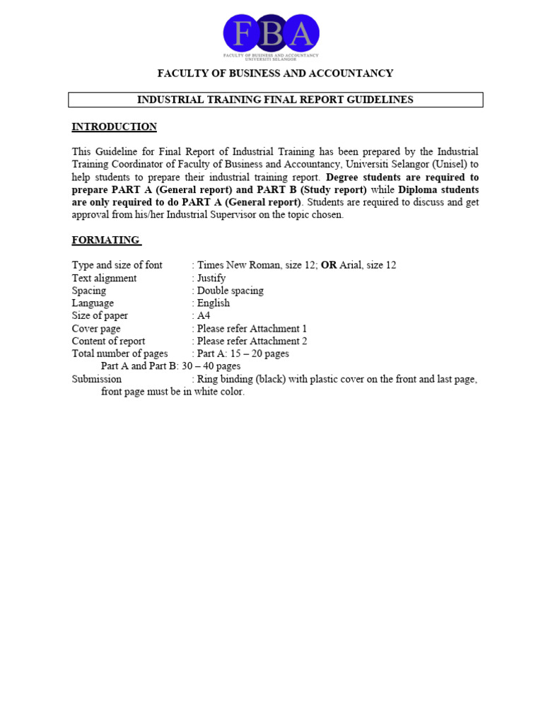 Industrial Training Final Report Guidelines - 2019 | PDF | Business | Science