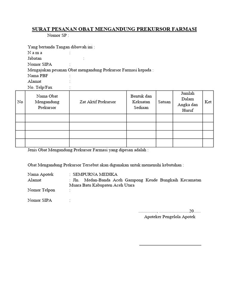 Surat Pesanan Obat Prekursor | PDF