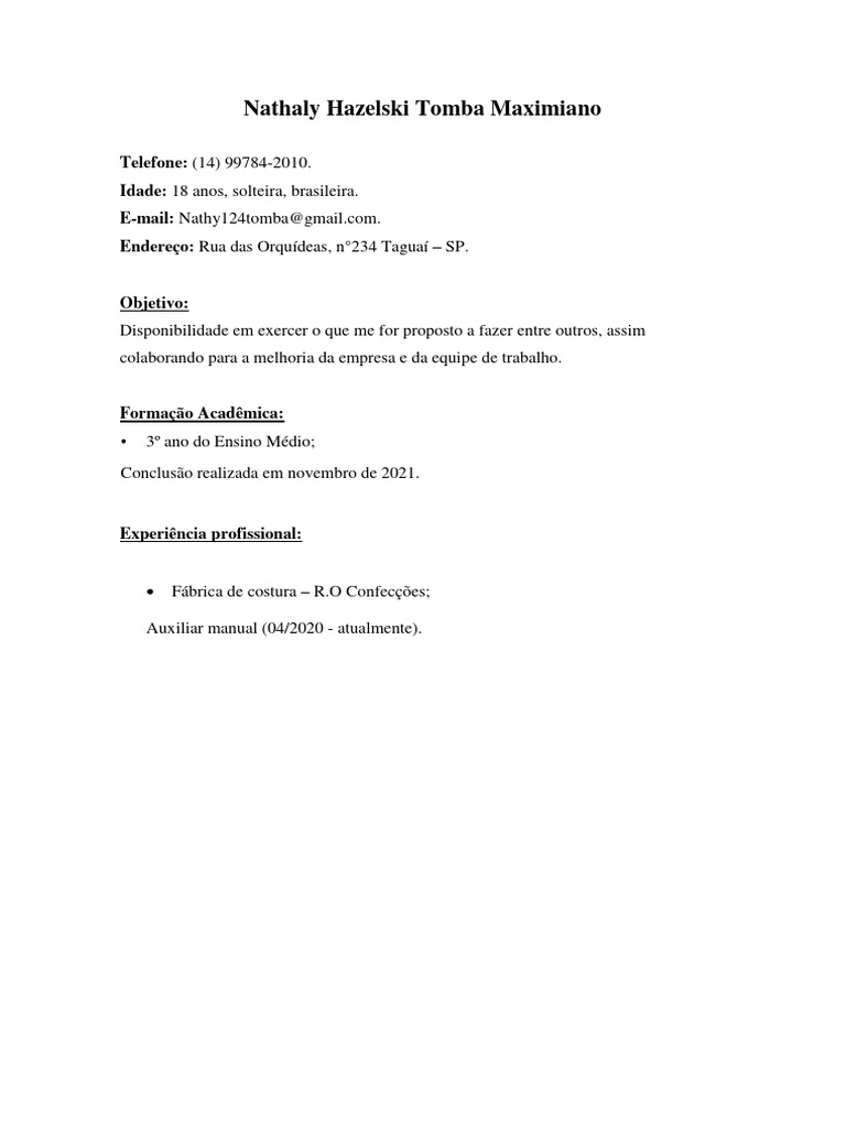 Currículo Nathaly | PDF | Autoajuda | Bem-estar