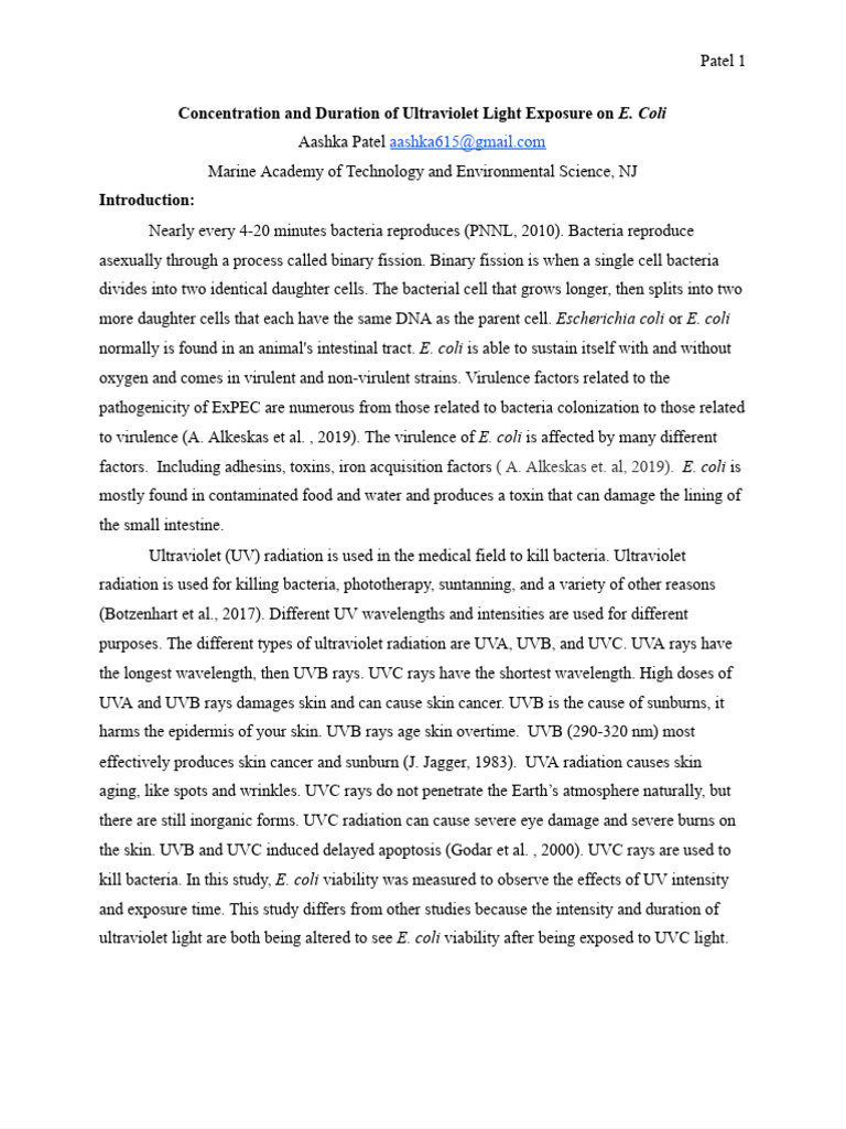 Aashka Patel - Report | PDF | Ultraviolet | Bacteria