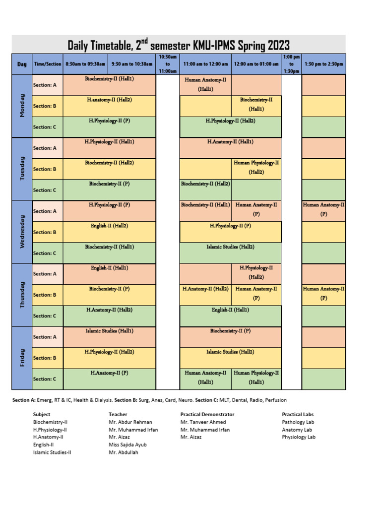 Tentative Time Table 1st & 2nd Semester Spring 2023 | PDF