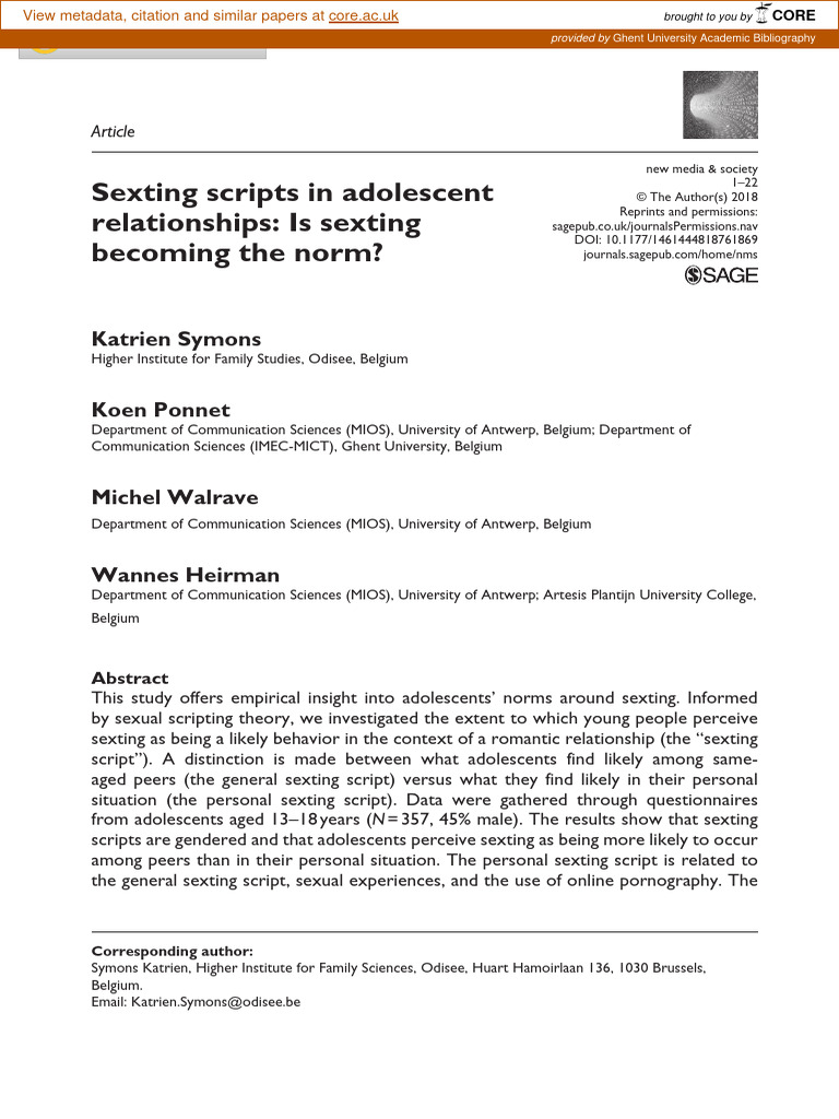 Sexting Scripts in Adolescent Relationships: Is Sexting Becoming The Norm? | PDF | Adolescence ...