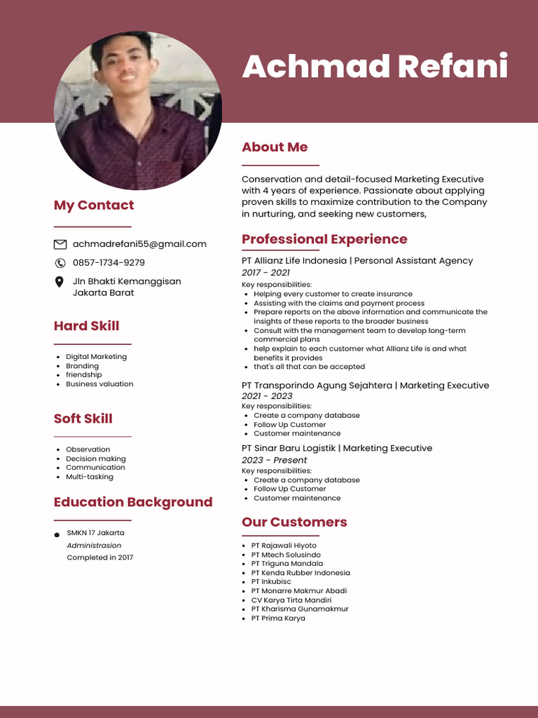 CV Achmad Refani | PDF | Business Economics | Economies