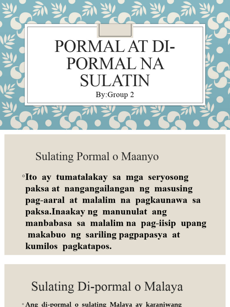 Pormal at Di-Pormal Na Sulatin | PDF