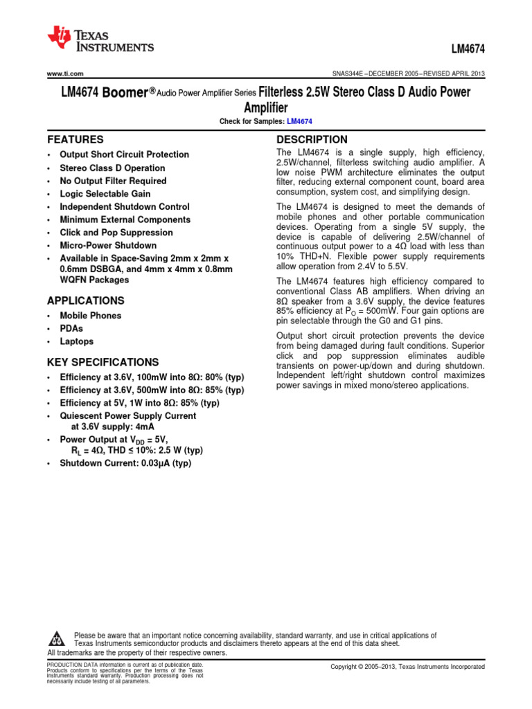 LM 4674 | PDF | Electrostatic Discharge | Amplifier