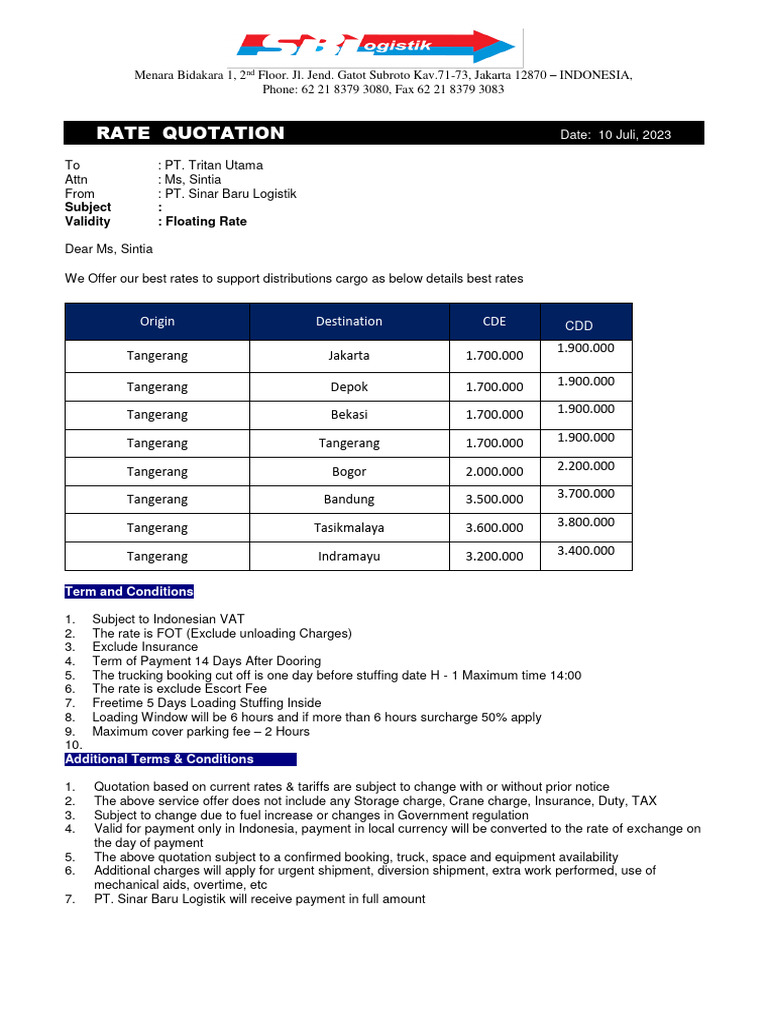 Quotation Pt. Tritan Utama | PDF | Jakarta | Trade