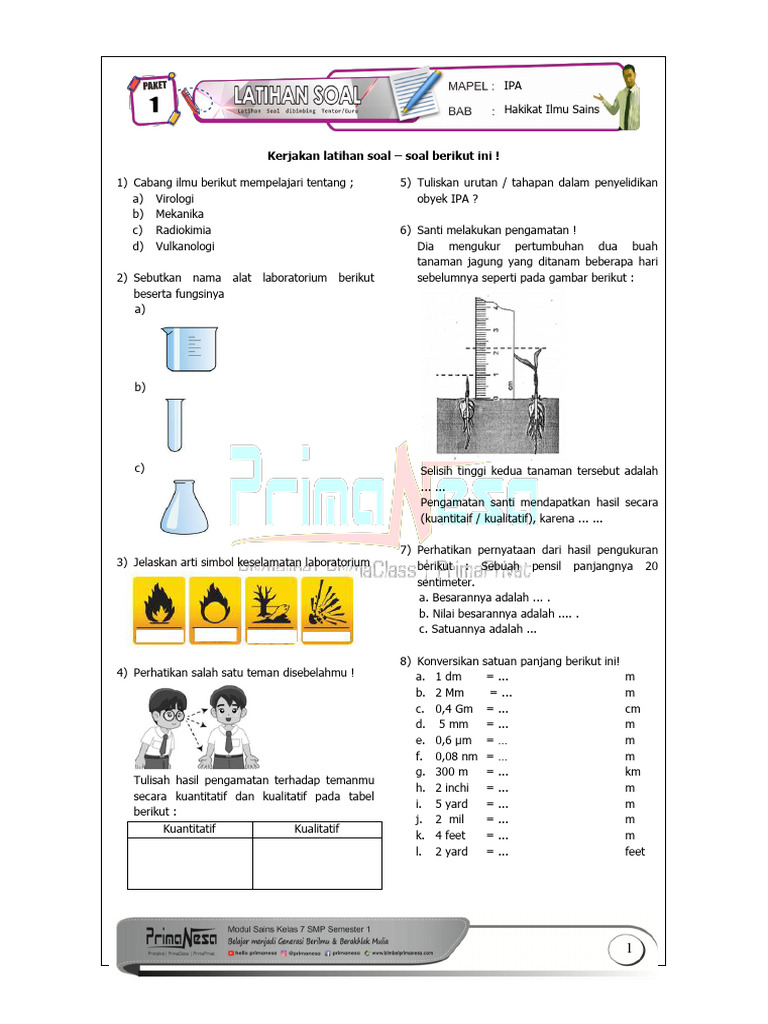 1 Latihan Soal 1 Hakikat Ilmu Sains Dan Metode Ilmiah 7 SMP | PDF