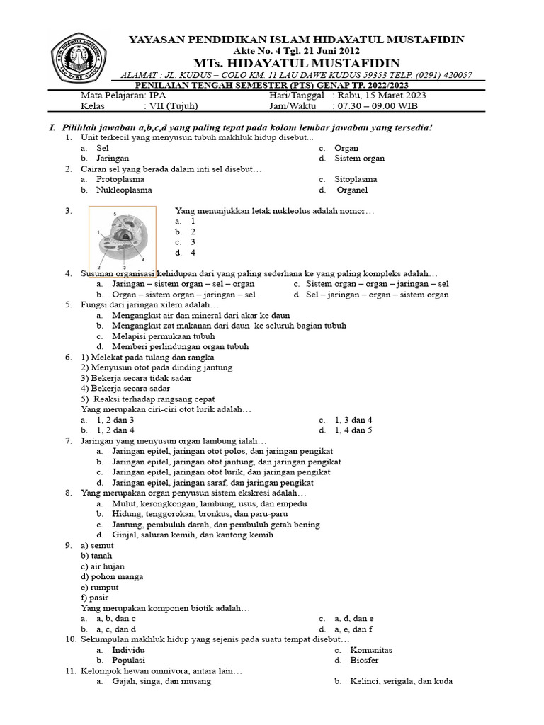 Soal PTS IPA Kelas 7 | PDF