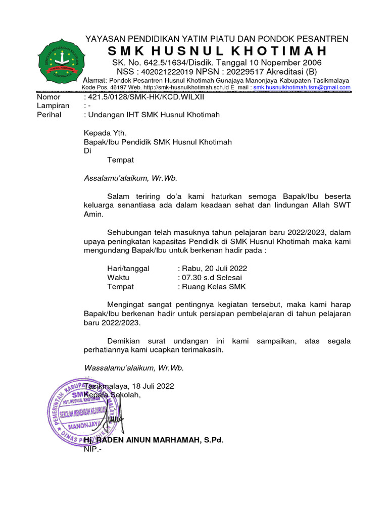 Surat Undangan Iht Guru | PDF