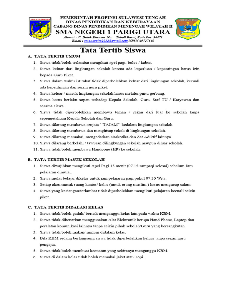 Tata Tertib Siswa SMA Negeri 1 Parigi | PDF | Karier & Perkembangan