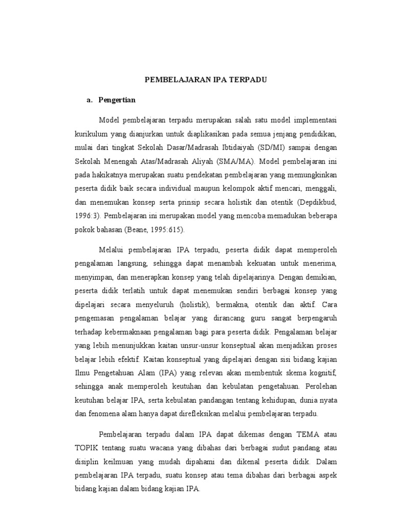 Pembelajaran IPA Terpadu: Definisi dan Tujuan | PDF