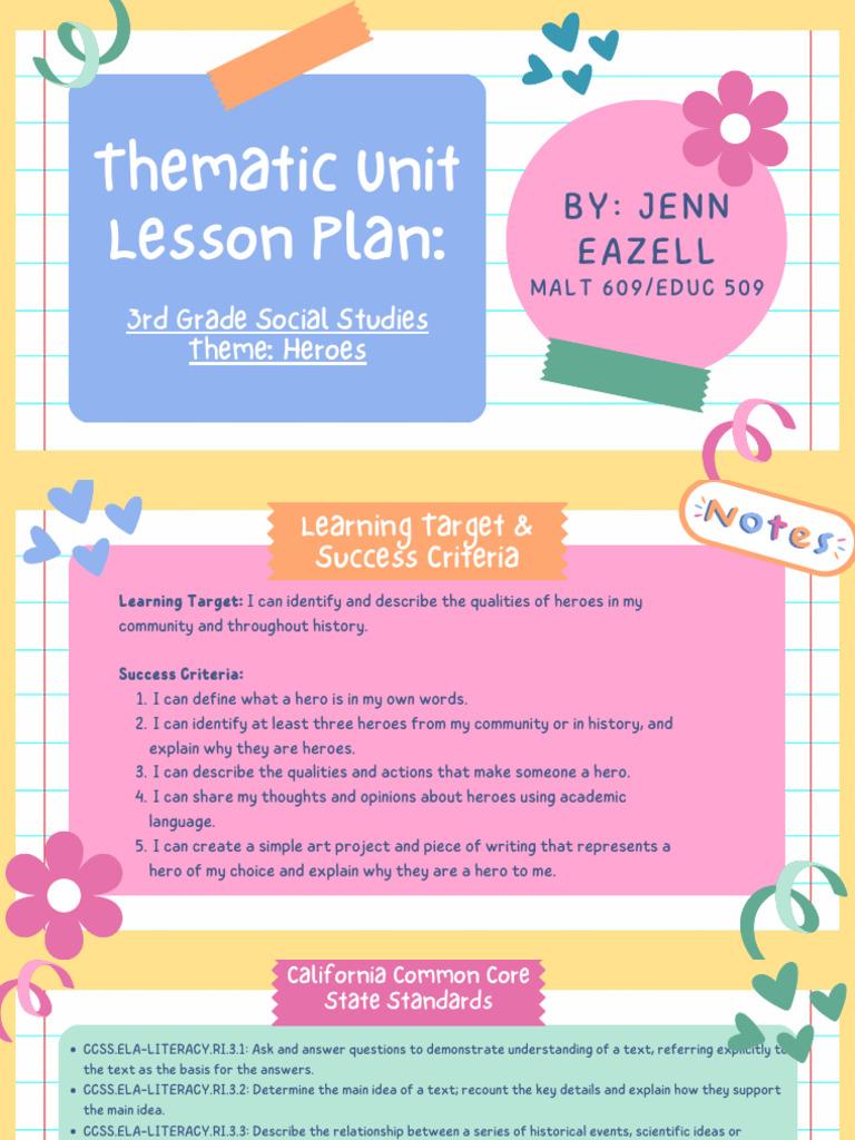 Heroes Thematic Unit Plan for 3rd Grade | PDF | Vocabulary | Hero