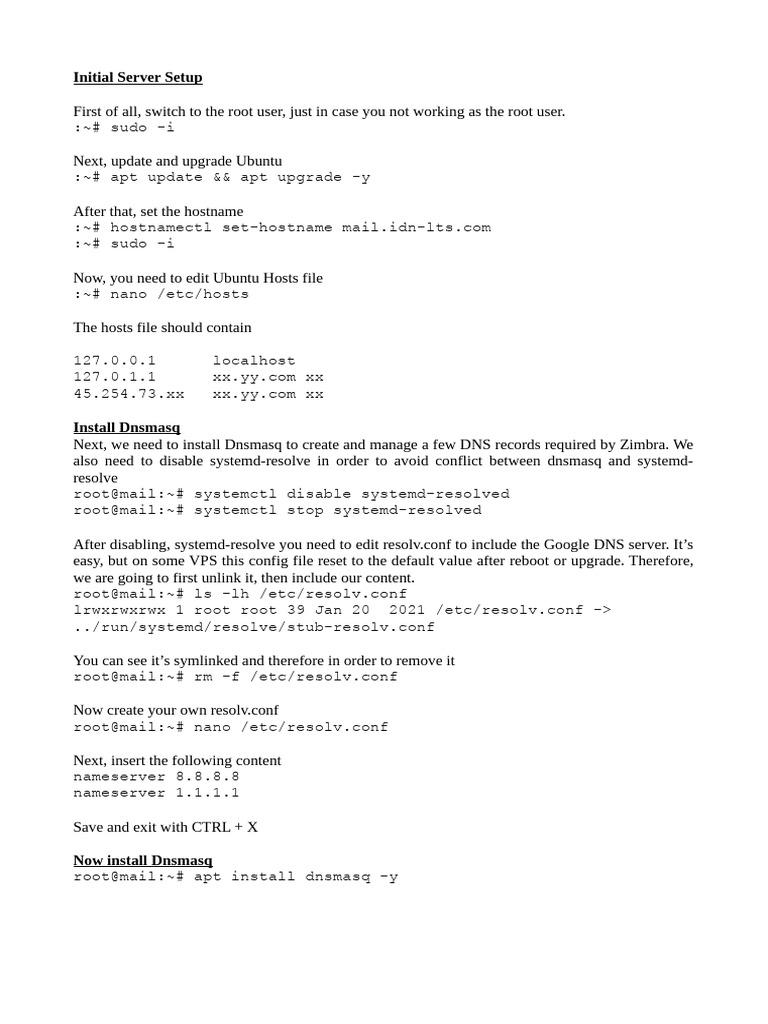 Ubuntu Server & Zimbra Setup Guide | PDF | Domain Name System | Computer Networking