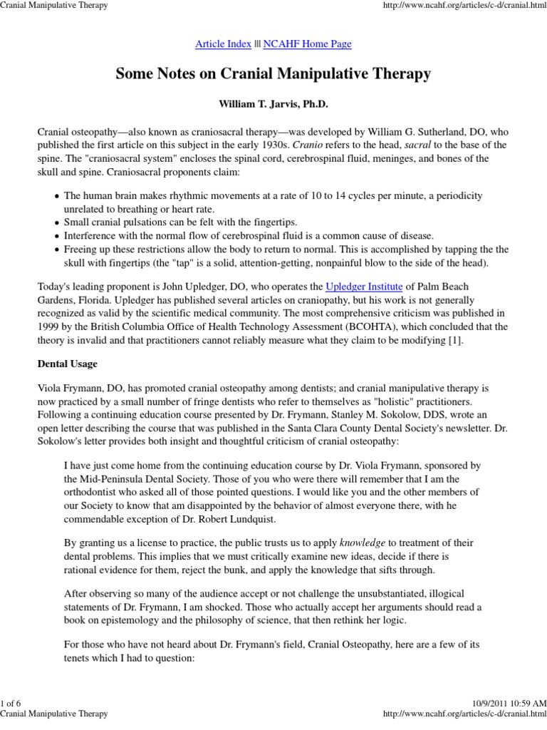 Cranial Manipulative Therapy | PDF | Chiropractic | Medicine