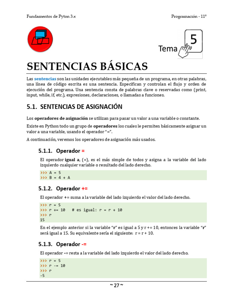 05-Sentencias Básicas de Python 3 | PDF | Python (lenguaje de programación) | Programa de ...
