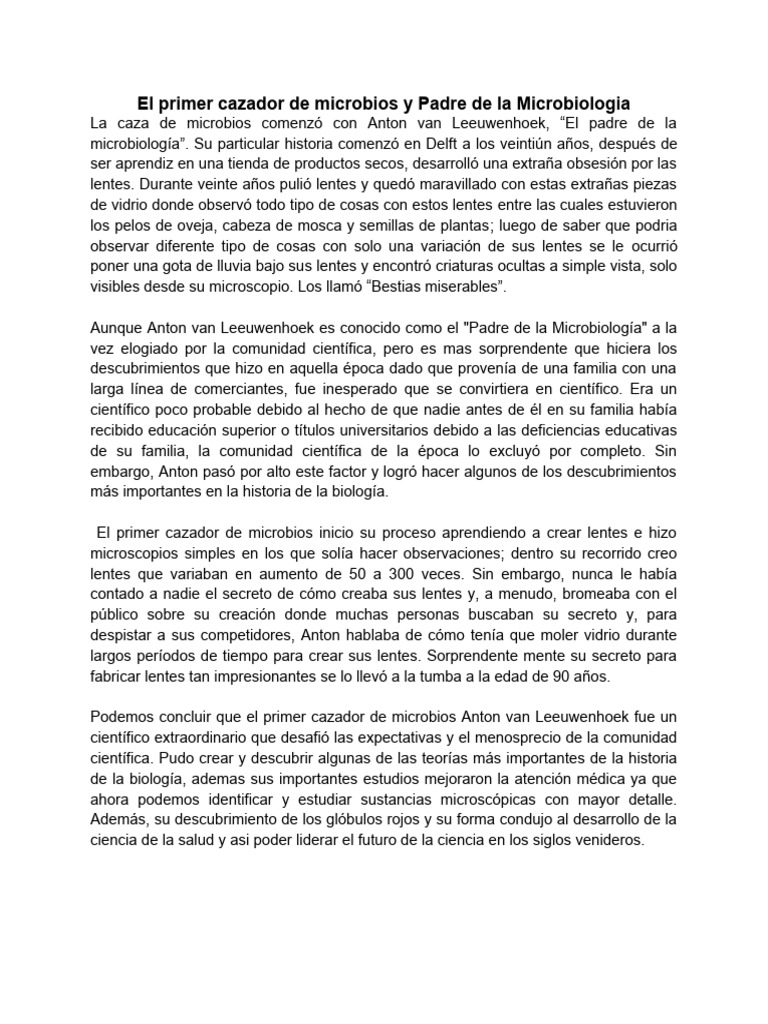 Ensayo Primer Cazador de Microbios | PDF | Microbiología | Microorganismo Ensayo Primer Cazador de Microbios | PDF | Microbiología | Microorganismo