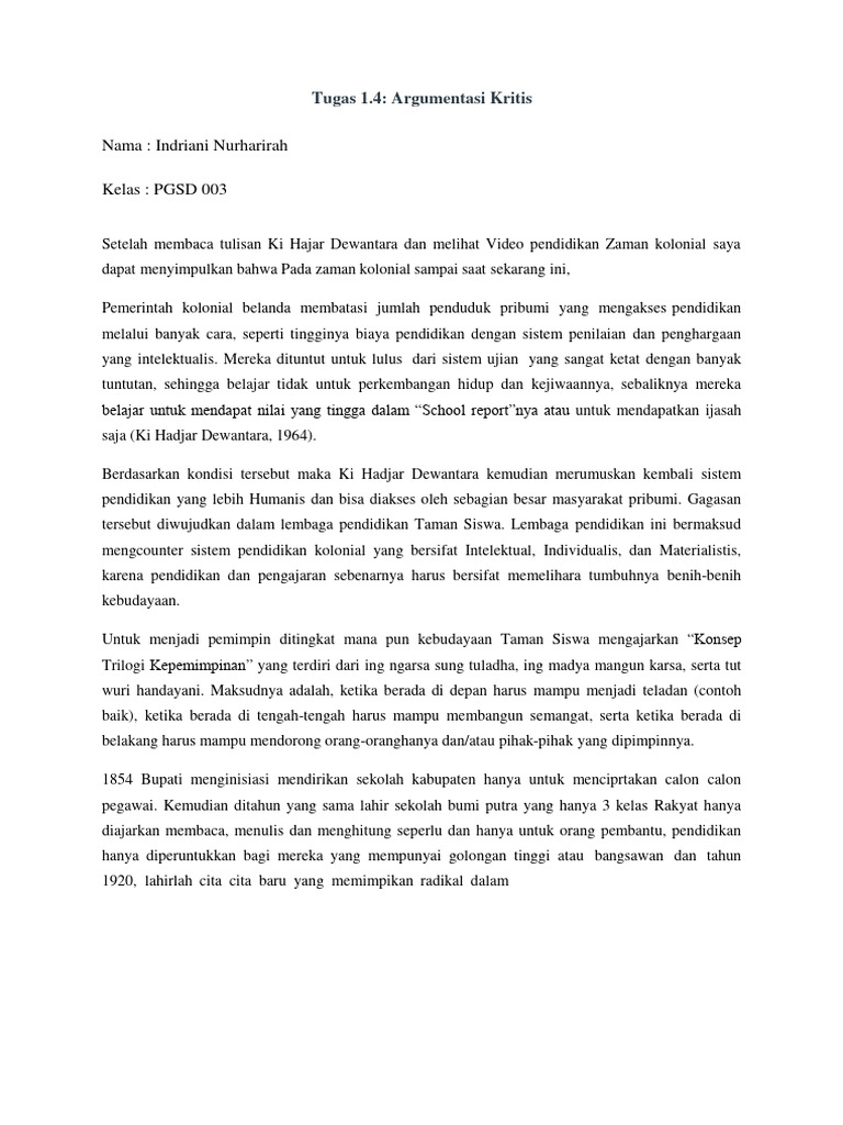INDRIANI NURHARIRAH (Tugas 1.4 Argumentasi Kritis) | PDF