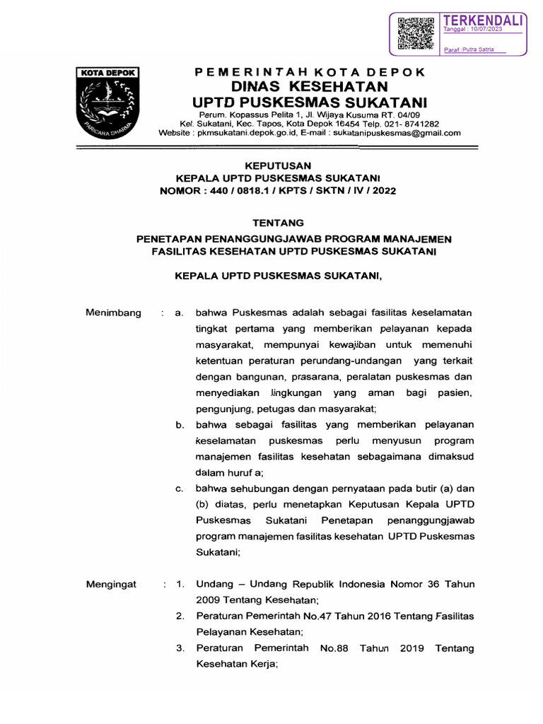 Penetapan Penanggungjawab Program Manajemen Fasilitas Kesehatan (MFK ...