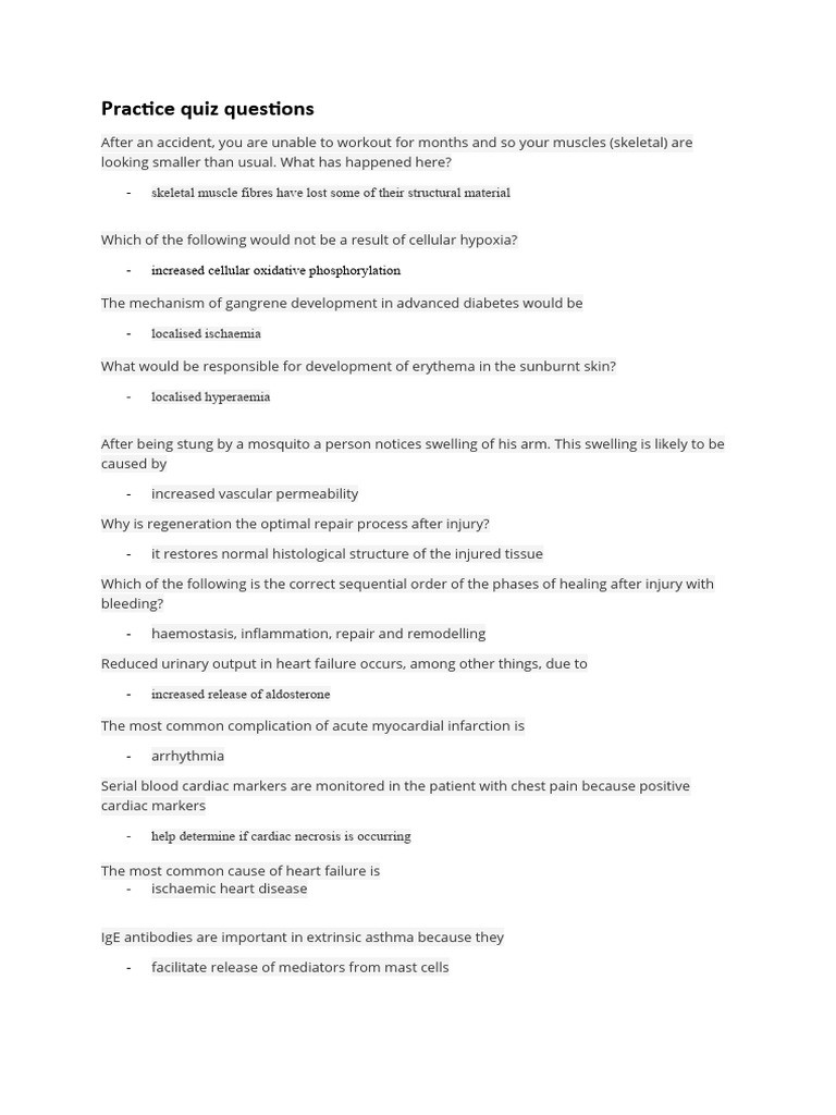 Practice Quiz Questions | PDF | Myocardial Infarction | Heart