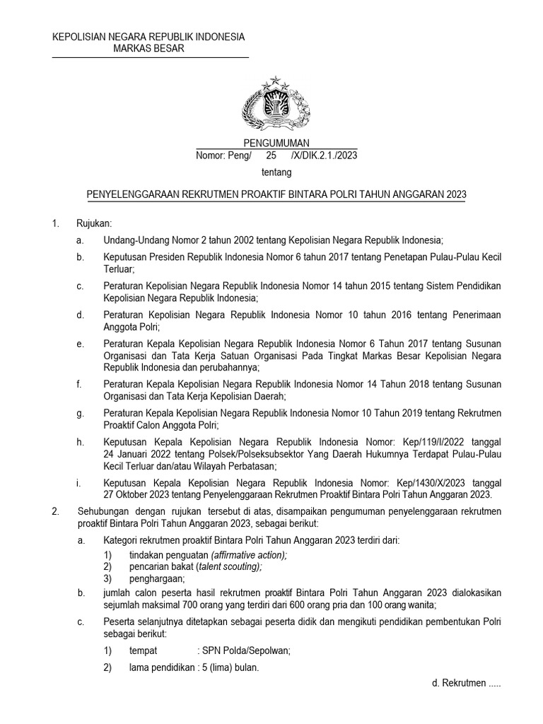 Rekrutmen Proaktif Bintara Polri 2023 | PDF
