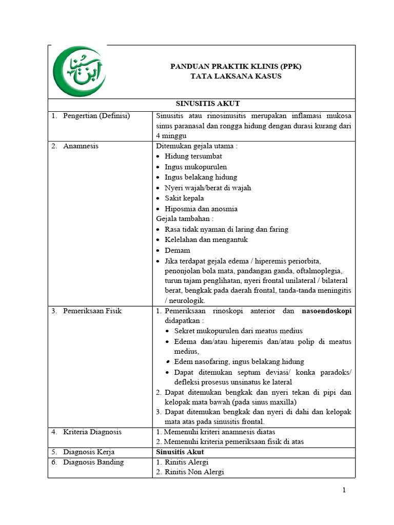 PPK Sinusitis Akut RSIIS | PDF | Kesehatan Holistik | Sains & Matematika