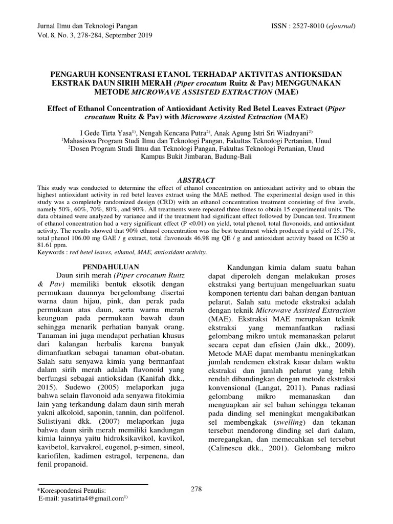 Polaritas Etanol dan Aktivitas Antioksidan | PDF