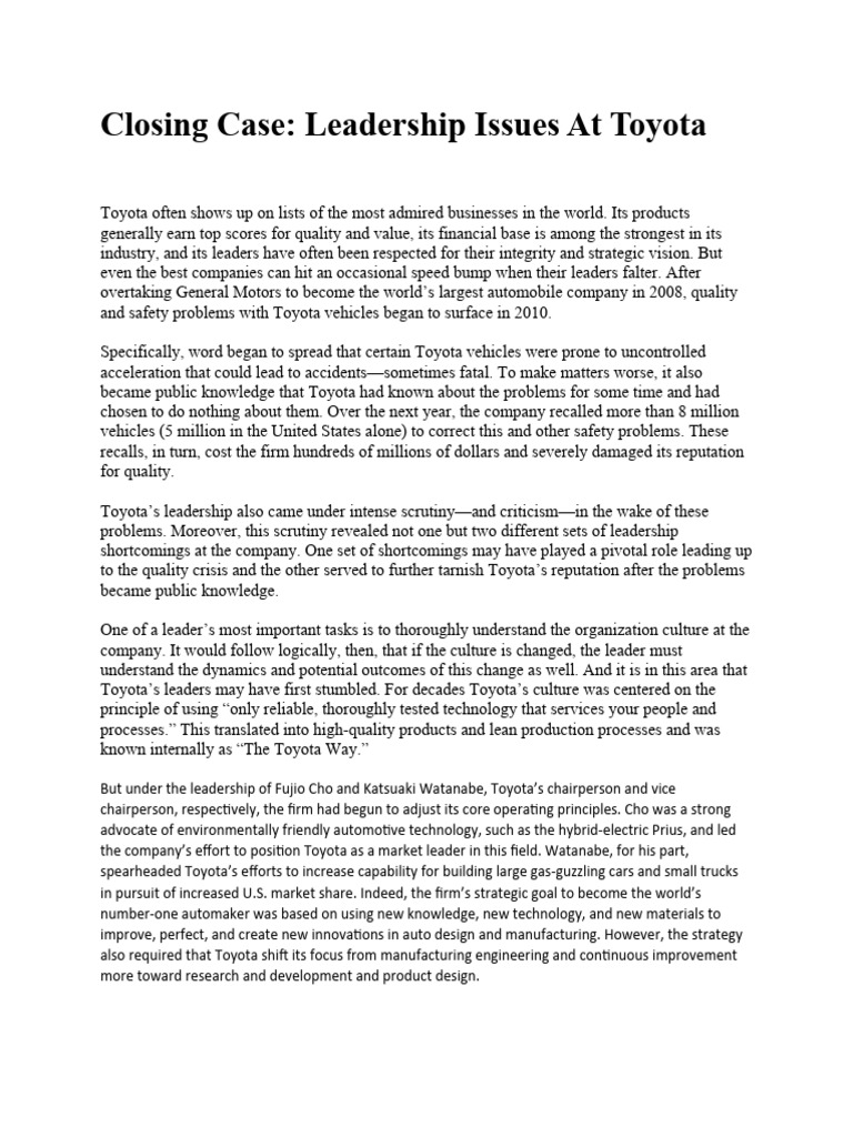 Closing Case | PDF | Toyota | Lean Manufacturing