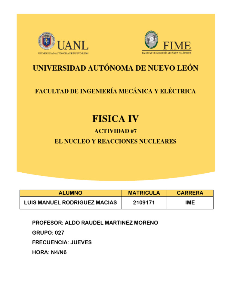 Actividad 7: Núcleo y Reacciones Nucleares | PDF