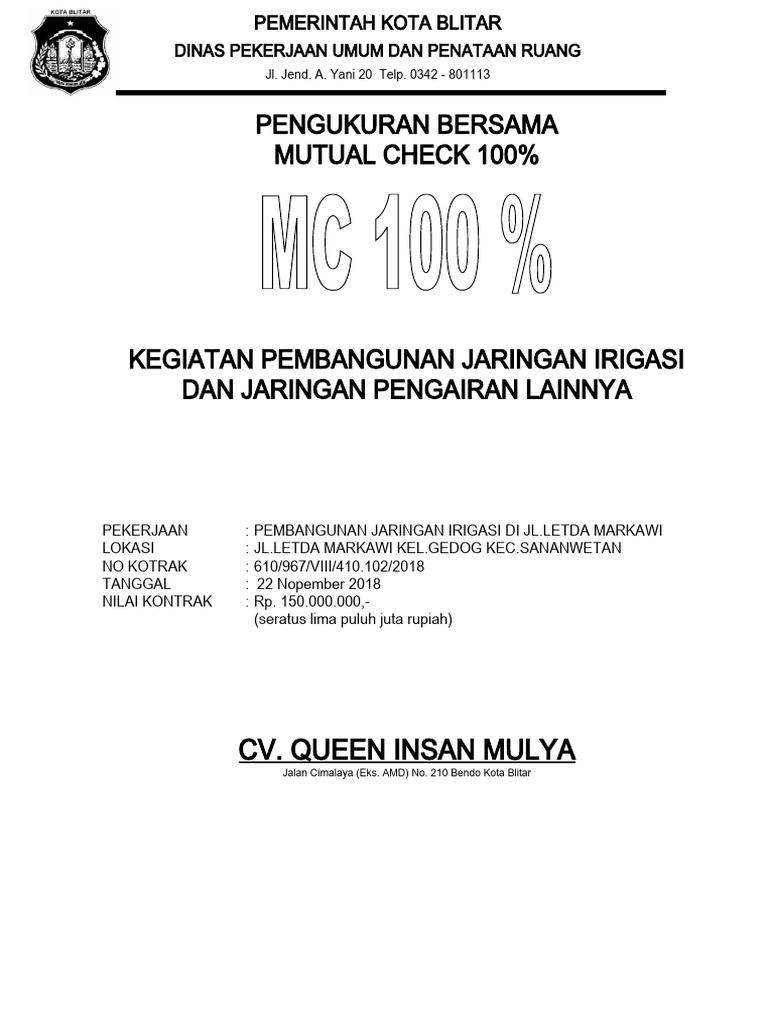 Berita Acara Mutual Check MC 100% | PDF | Pengelolaan Keuangan & Uang ...