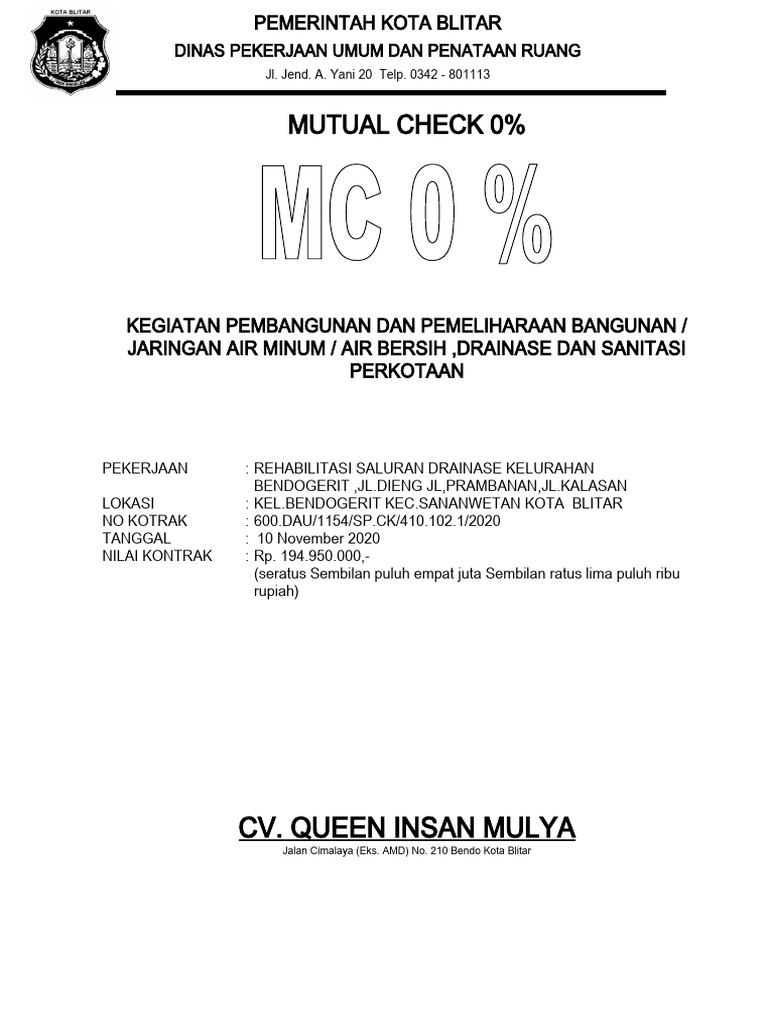 Berita Acara Mutual Check MC 0% | PDF