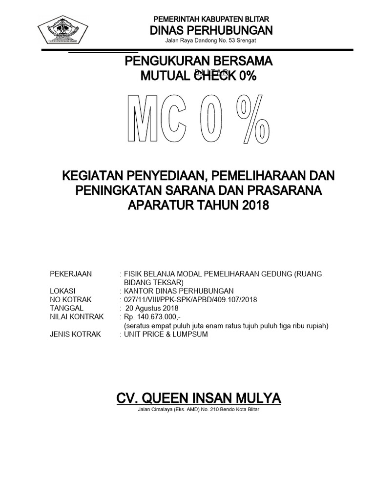 Berita Acara Mutual Check MC 0% Kantor LH | PDF
