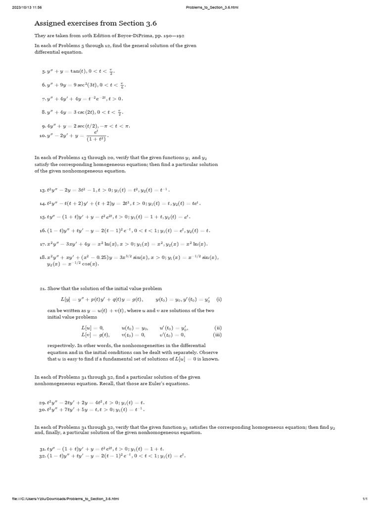 Problems To Section 3.6.html | Download Free PDF | Ordinary ...