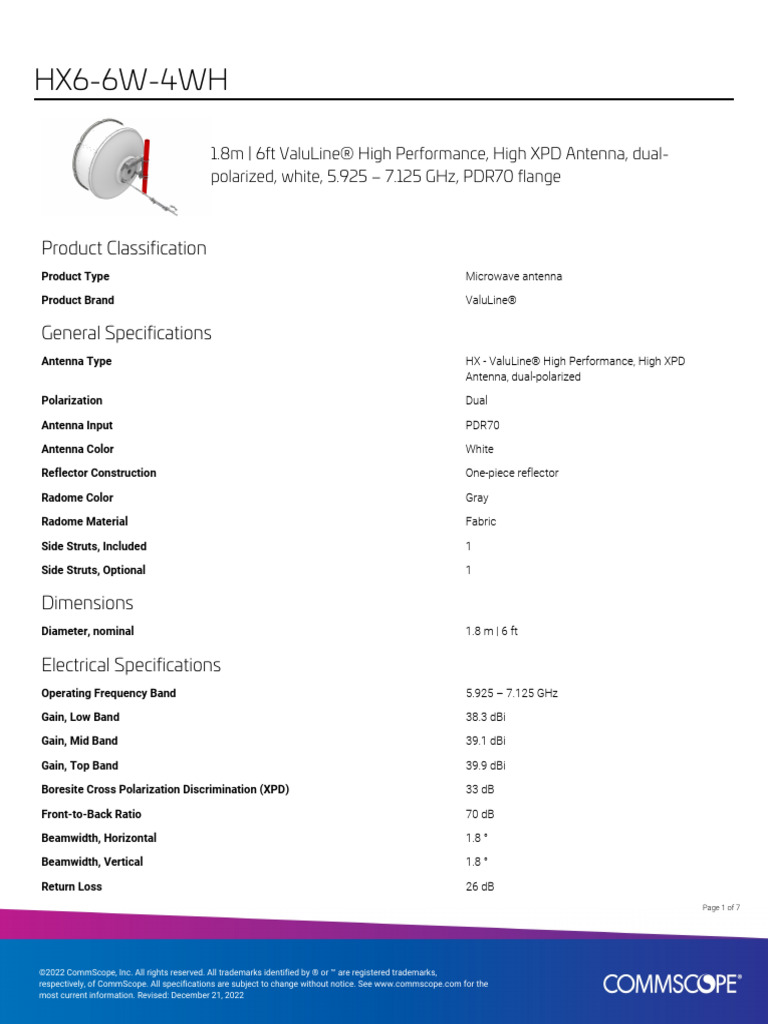 HX6-6W-4WH Product Specifications | PDF | Antenna (Radio ...