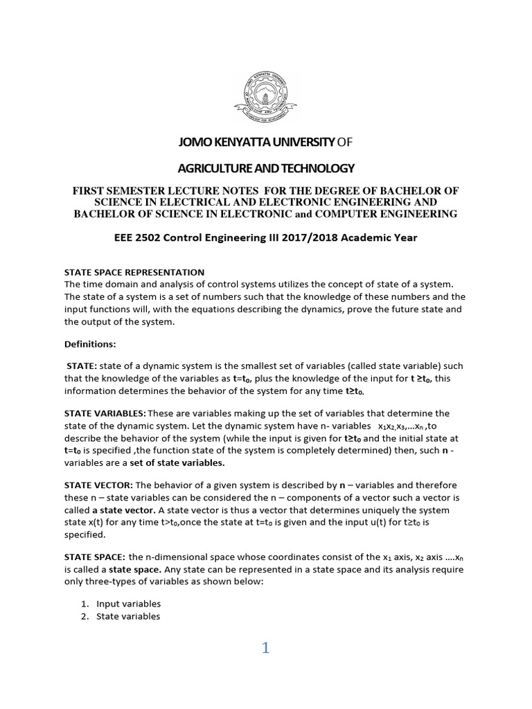 Eee 2502 Control Engineering Notes 2015 | PDF