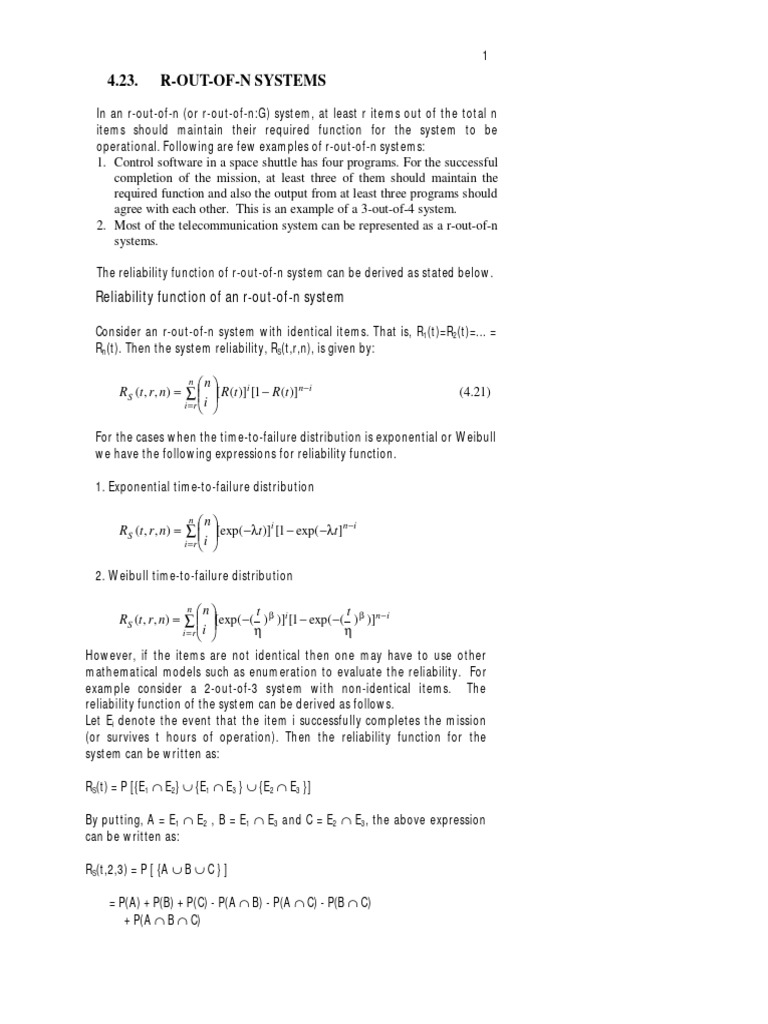 R Out of N Systems Handout | PDF | Exponential Function | Applied Mathematics