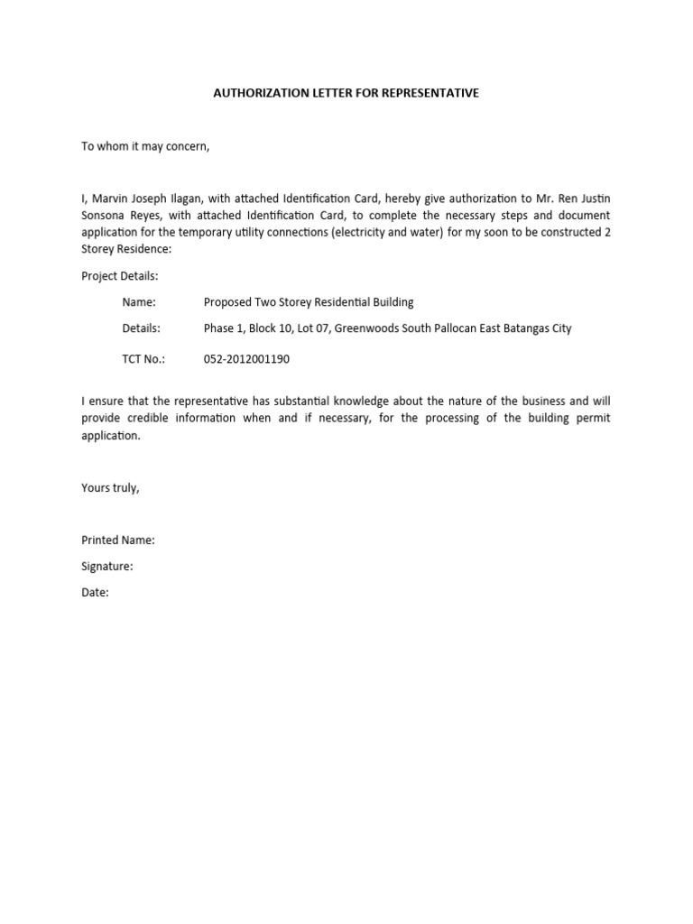 Authorization Letter For Representative | PDF