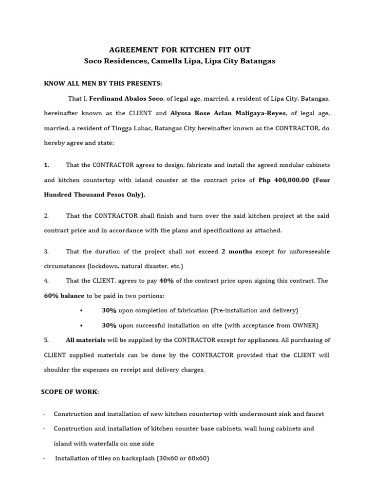 Soco Kitchen Contract | PDF | Countertop | Materials