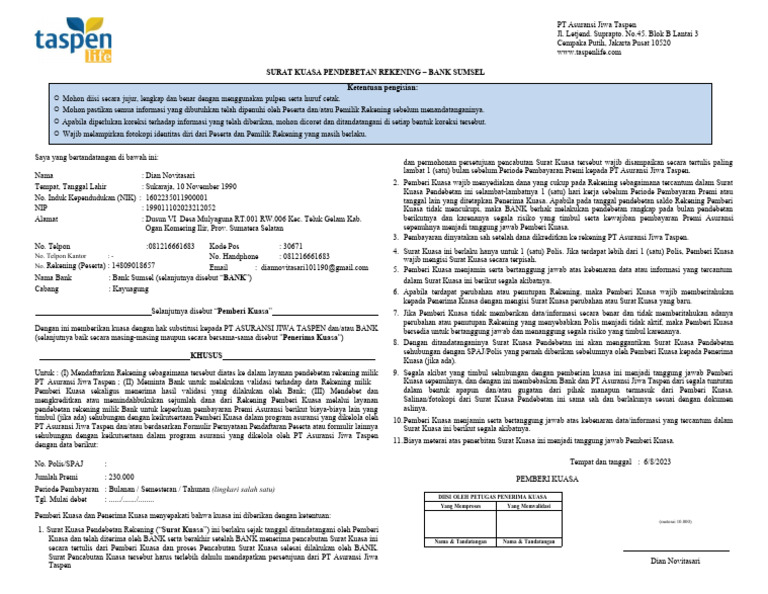 FORMULIR TASPEN dIAN | PDF
