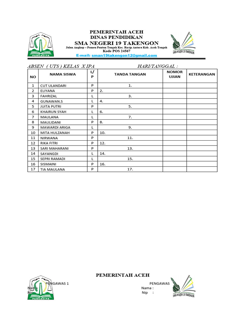 Absen Ujian Uts 2022-2023 | PDF