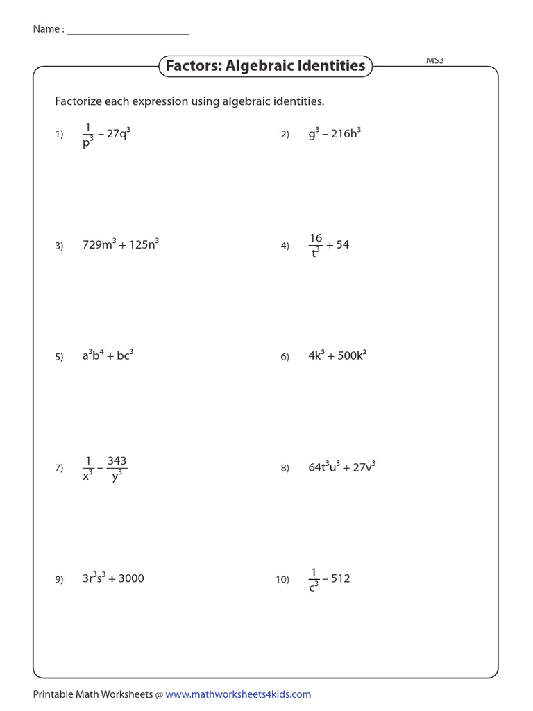 Factorization Using Algebraic Identities | PDF | Mathematics