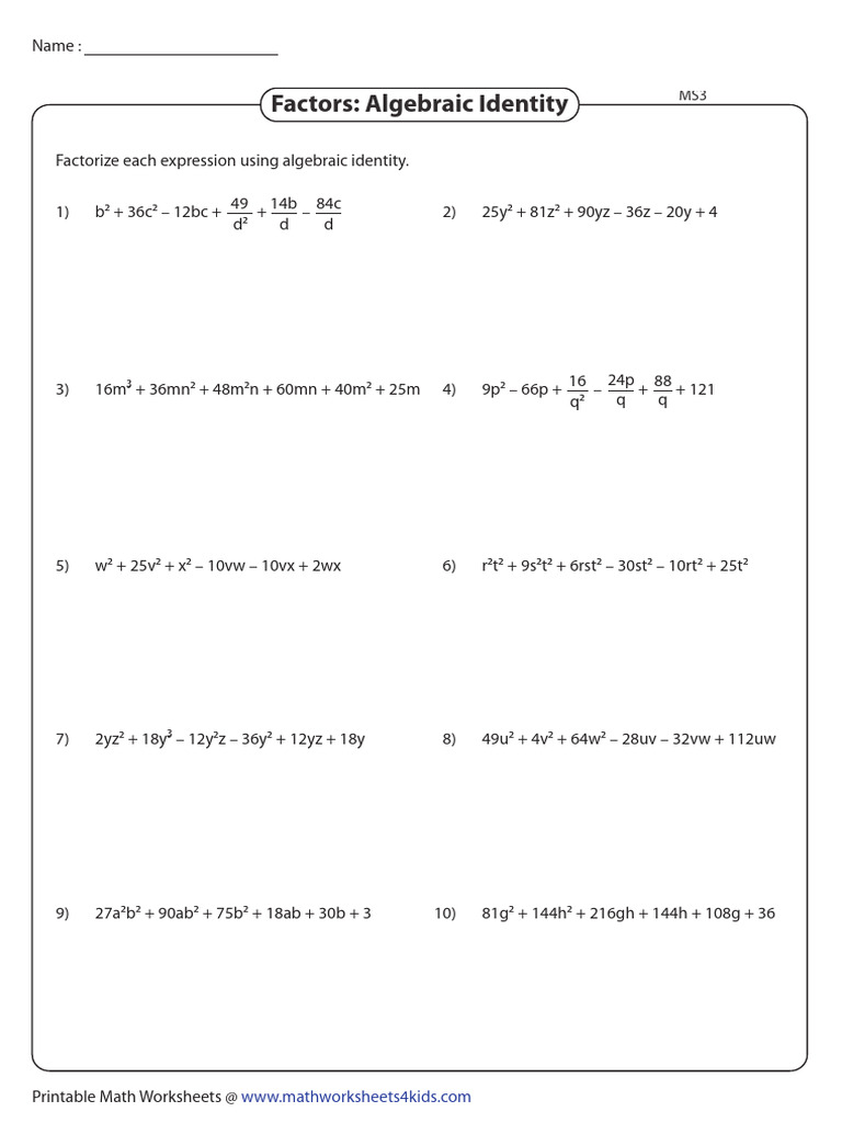 Factorization Using Algebraic Identities | PDF | Mathematics