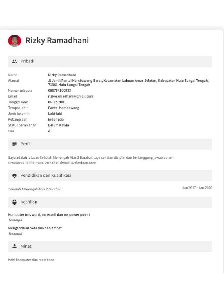 CV Rizky Ramadhani | PDF