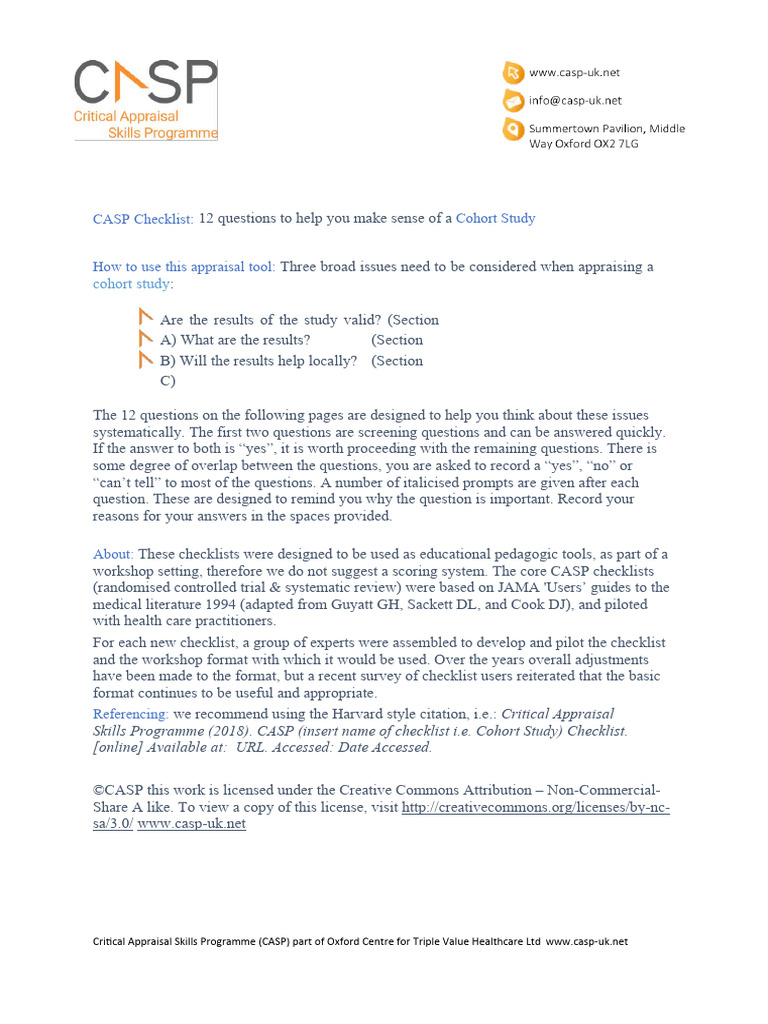 CASP Cohort Study Checklist Jurding 1 Interna | PDF | Cohort Study ...