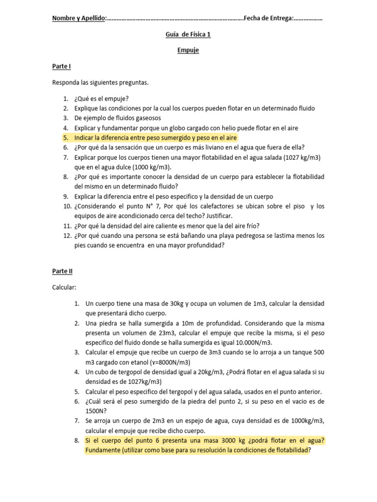 Guía de Empuje | PDF | Flotabilidad | Densidad