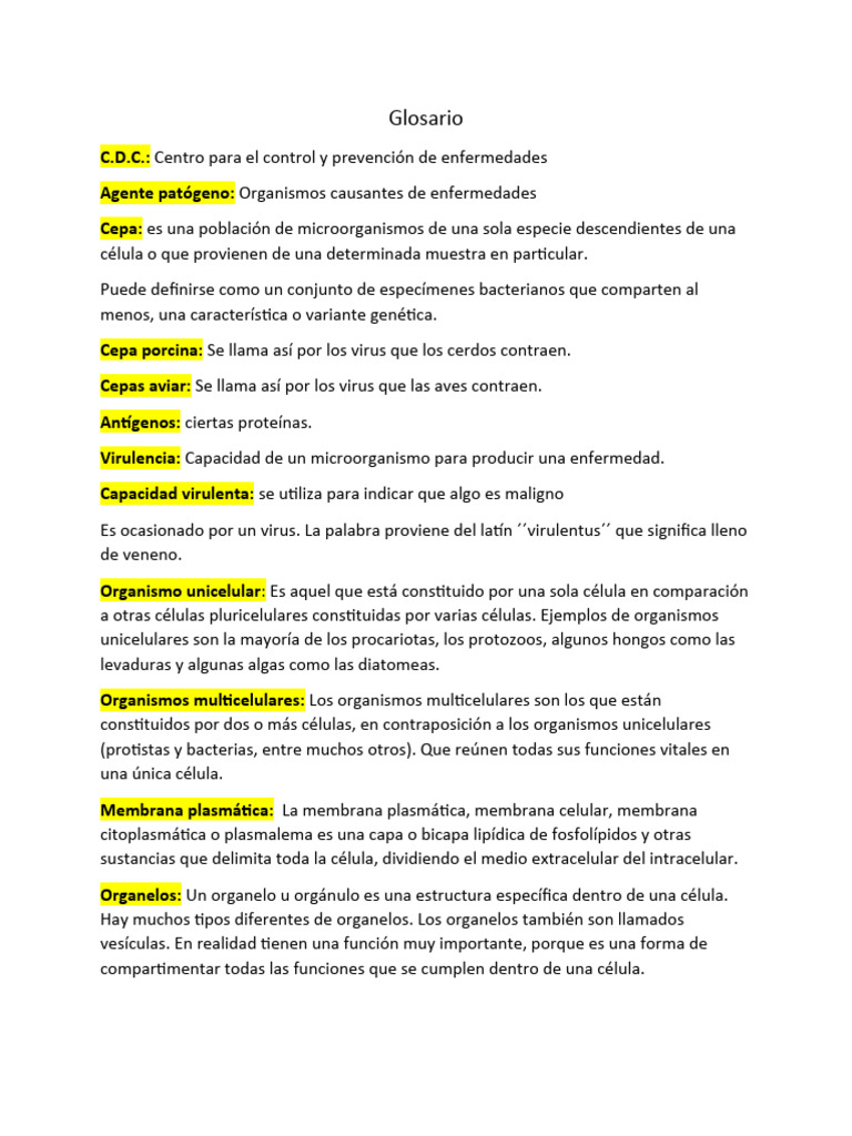 Glosario | PDF | Biología Celular) | Las bacterias