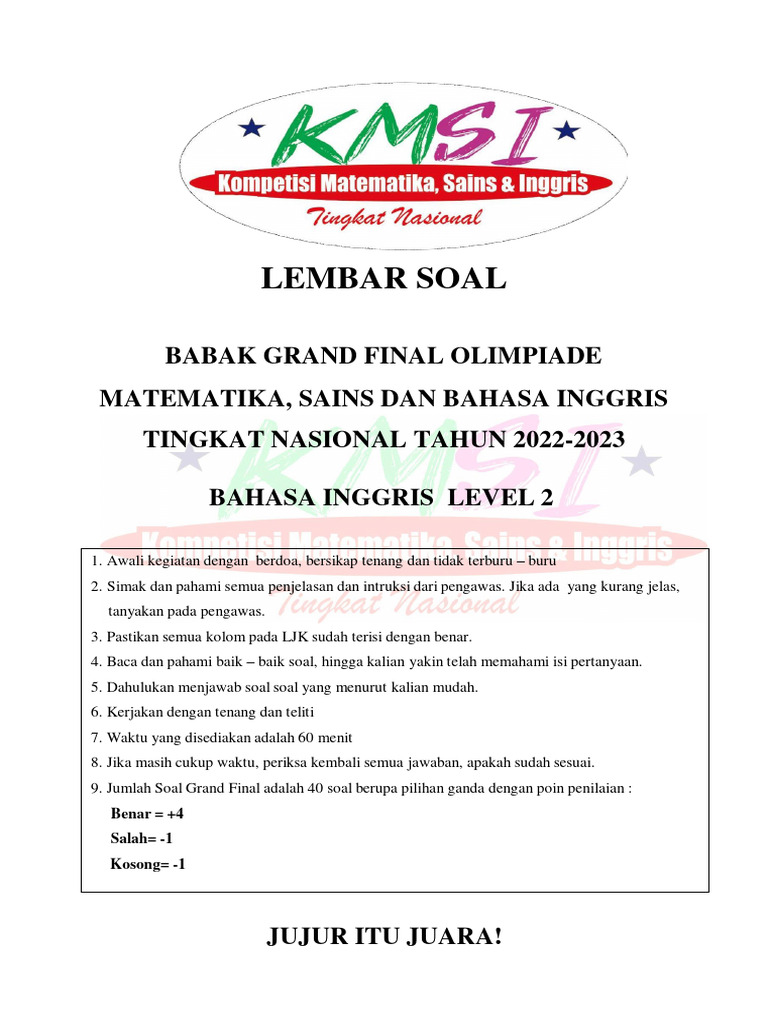 Soal Grand Final Inggris Level 2 | PDF
